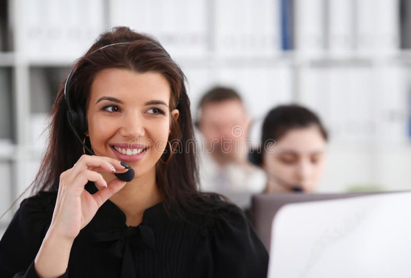 Three Call Centre Service Operators at Work Stock Image - Image of ...