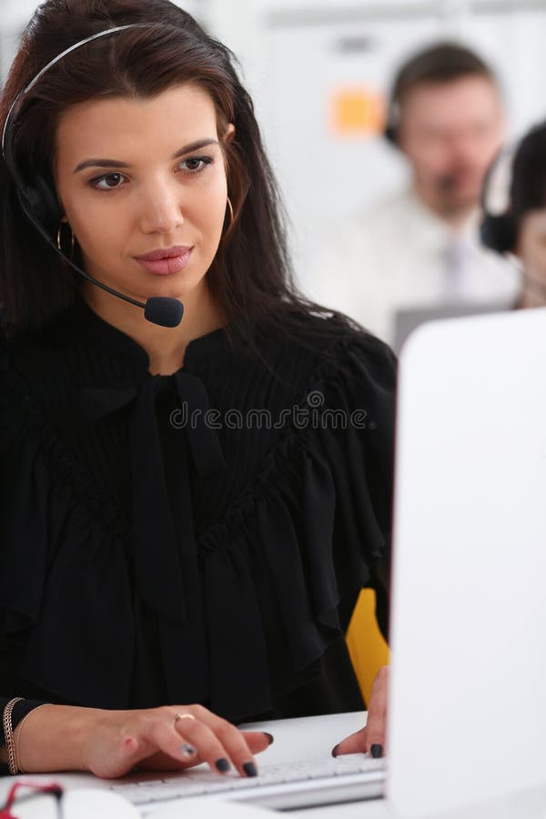 Three Call Centre Service Operators at Work Stock Photo - Image of ...