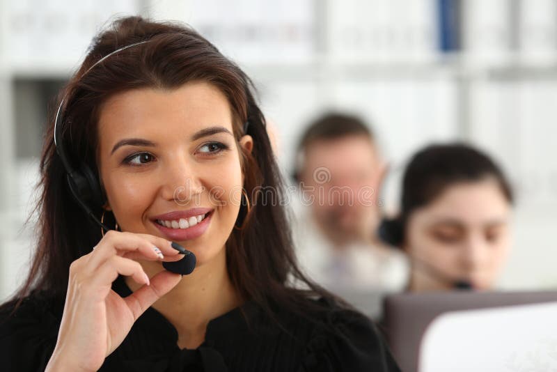 Three Call Centre Service Operators at Work Stock Image - Image of ...