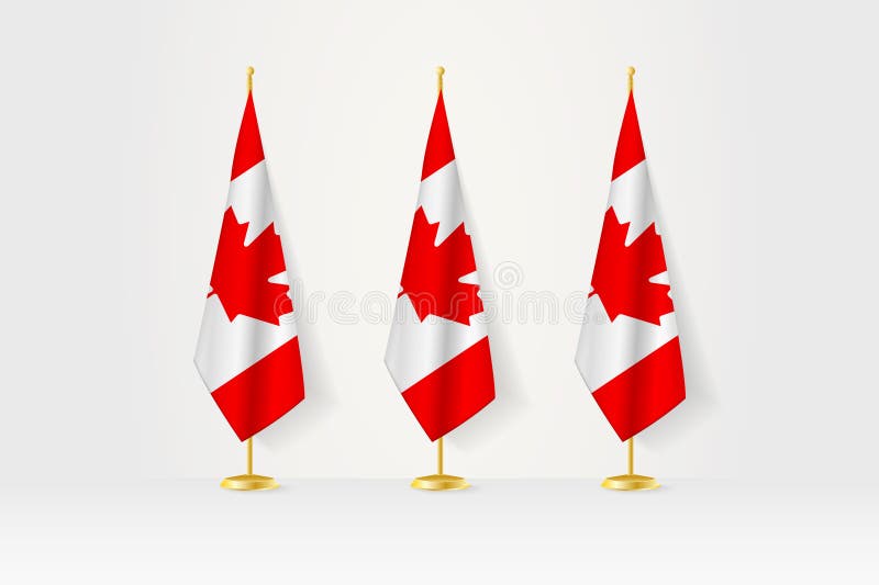 Three Canada Flags in a Row on a Golden Stand, Illustration of Press ...
