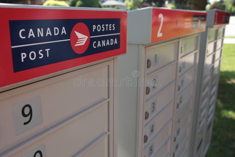 Three Canada Post Community Mailboxes with Logo Top Frame Left ...