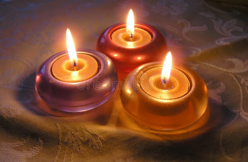 Three candle lights stock image. Image of tabletop, candle - 1072477