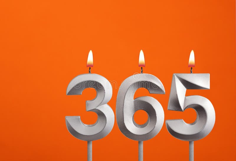 Three Candles Forming the Number 365 - Orange Background Stock Photo ...