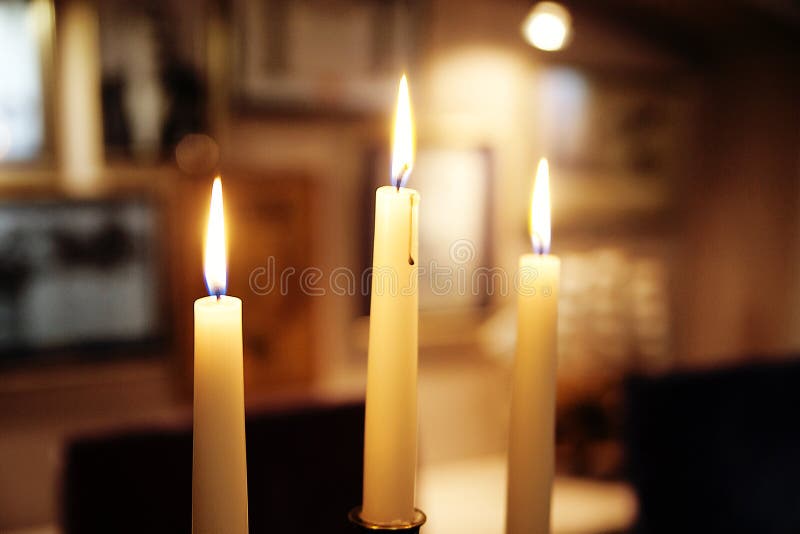 Three Candles in the Restaurant Stock Image - Image of marriage, chill ...