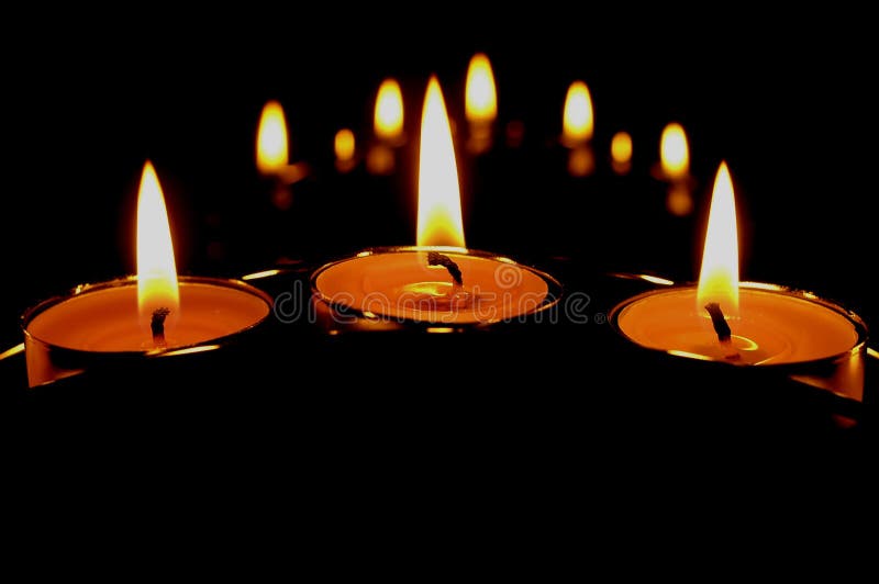 Three Candles and Their Reflections Stock Photo - Image of design ...