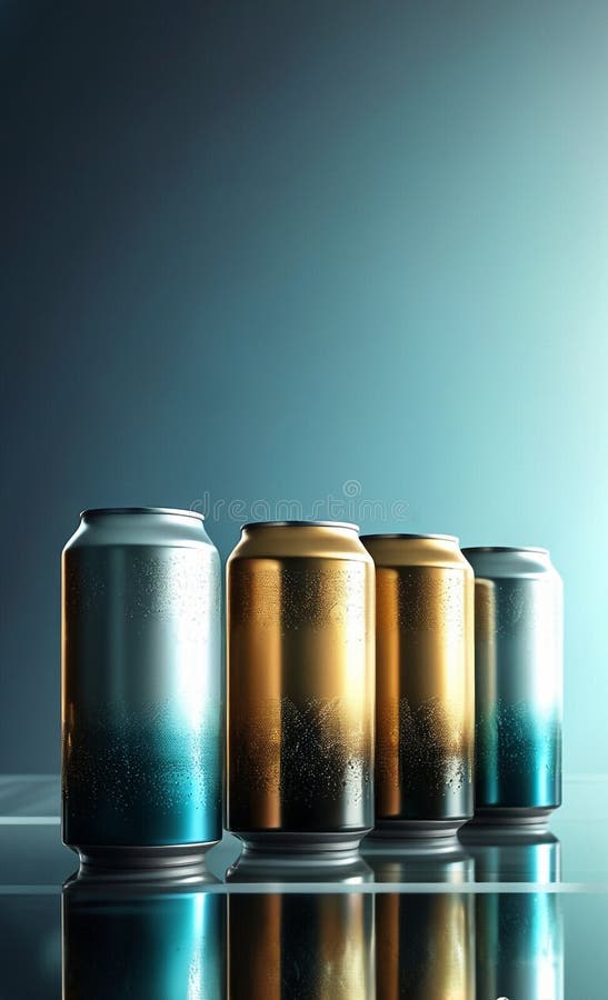 Three Cans of Beer on a Reflective Surface Stock Illustration ...