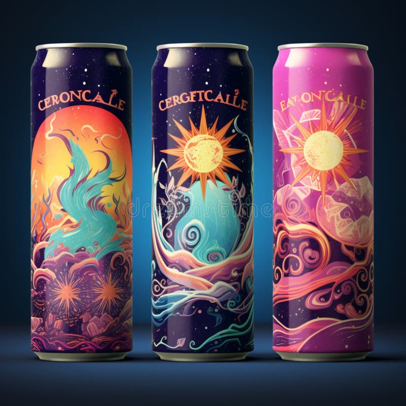 Three Cans with Their Designs on Them in Different Colors and Sizes ...