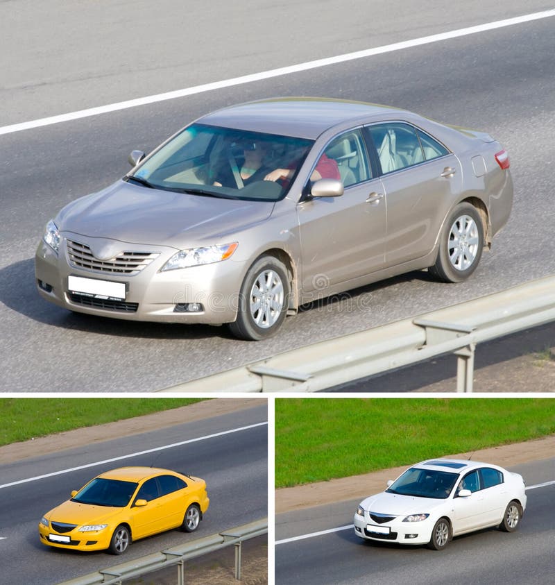 Three car on a road stock photo. Image of summer, drive - 13809582