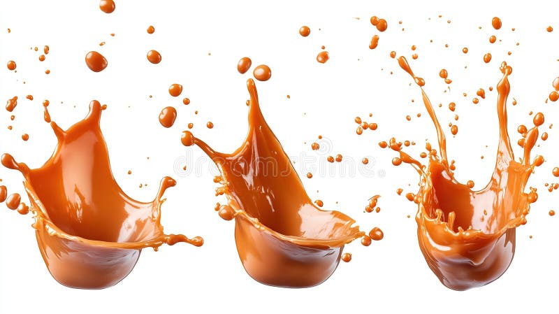 Three Caramel Splashes Isolated on White Background Stock Illustration ...