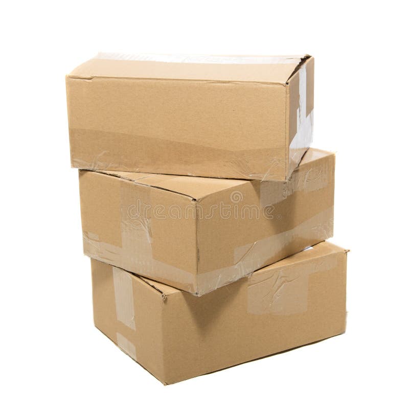 Three cardboard boxes stock photo. Image of paper, tape - 141329004