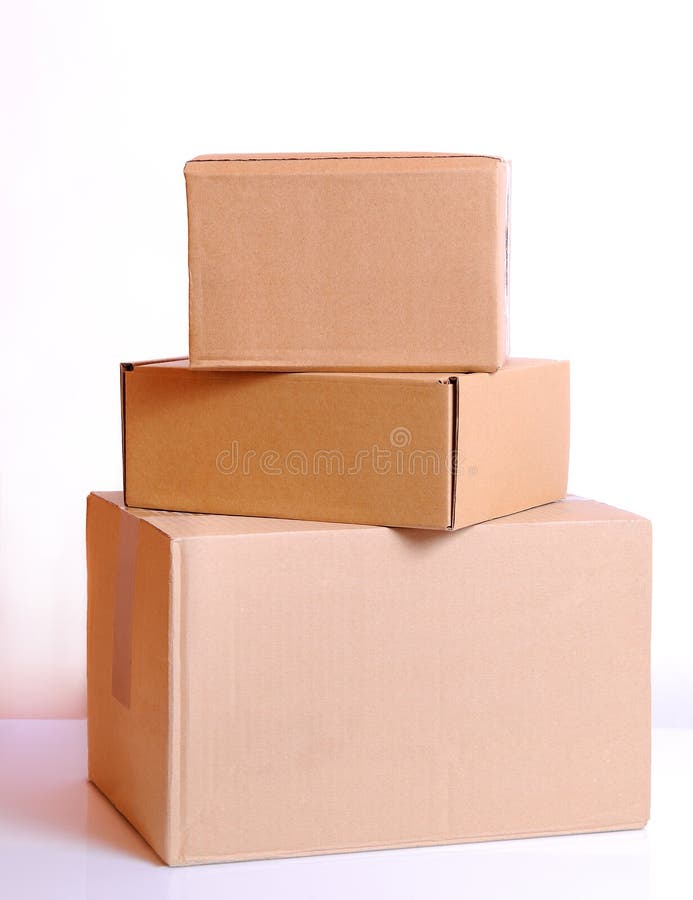 Three Cardboard Boxes Isolated Stock Image - Image of cardboard ...