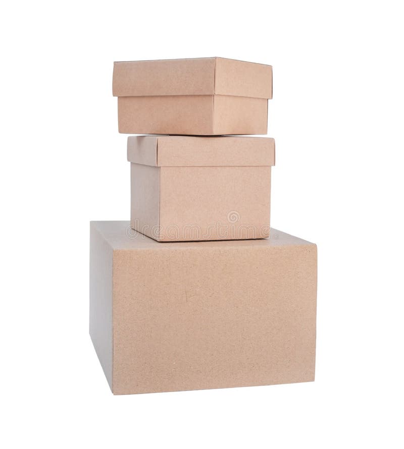 Three Cardboard Boxes Isolated Stock Image - Image of package, carton ...