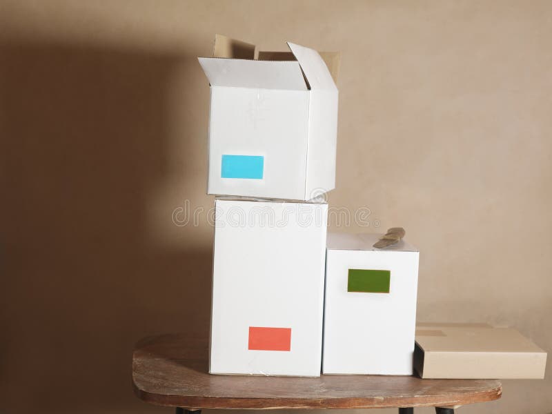 Three cardboard boxes stock photo. Image of objects - 129575728