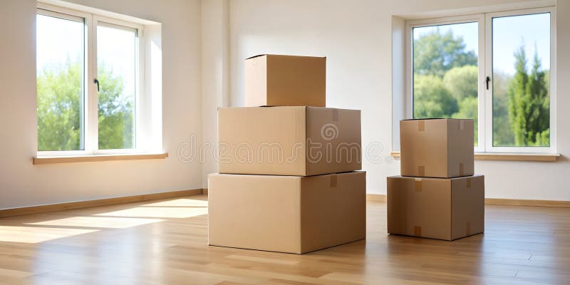 Three Cardboard Moving Boxes Stacked on Top of Each Other in a Well Lit ...