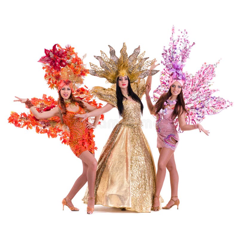 Three Carnival Dancer Women Dancing Against Stock Image - Image of ...