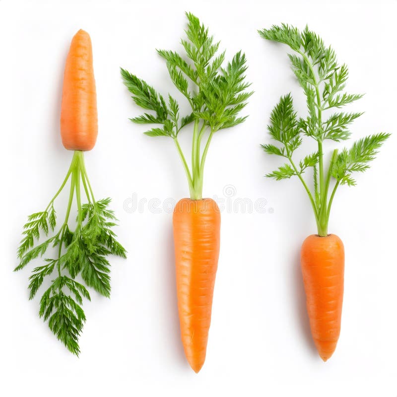 Three Carrots with Leaves are Lying on a White Background, Creating a ...