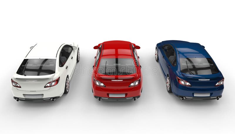 Three Cars - Back Top View stock illustration. Illustration of cars ...