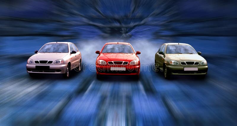 Three Cars on the Speed in Night Stock Image - Image of plain, light ...