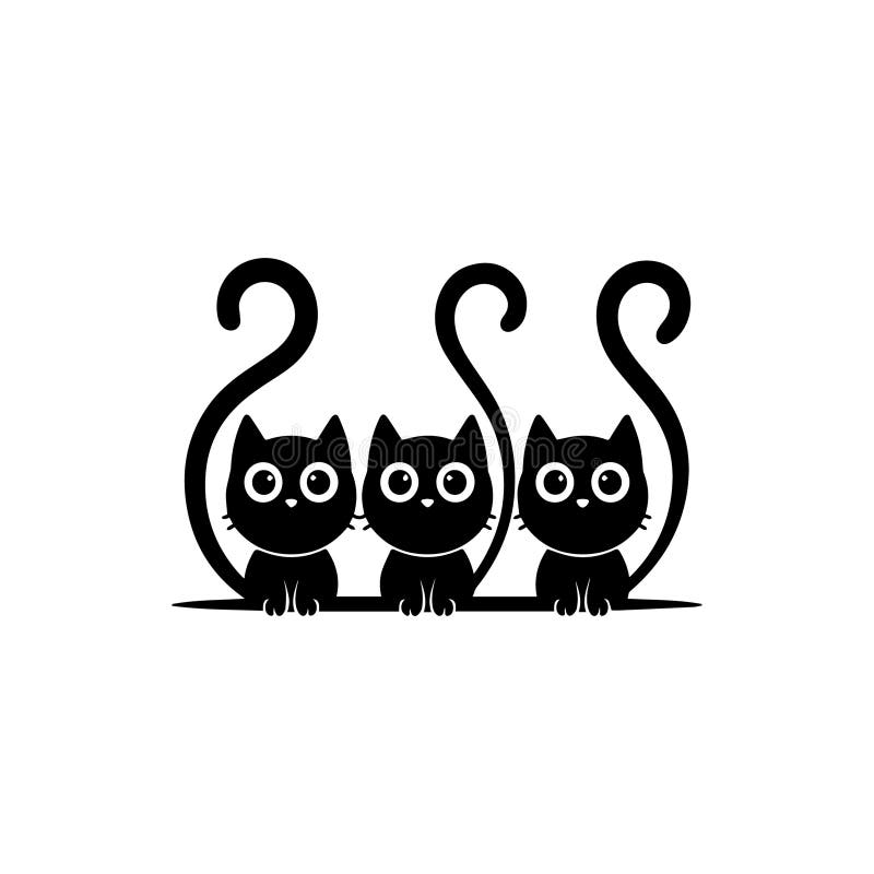 Cute Black Cat Cartoon Illustration of Three Cats with Big Eyes and ...