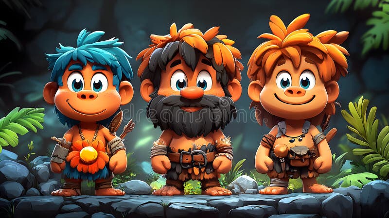 Three Cartoon Cavemen Illustration Stock Illustration - Illustration of ...
