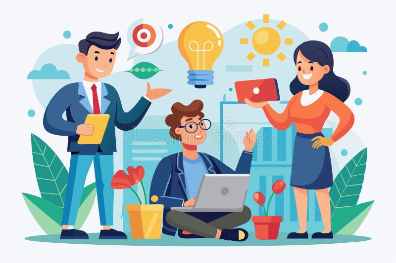 Three Cartoon Characters Engage in a Brainstorming Session, Sharing ...