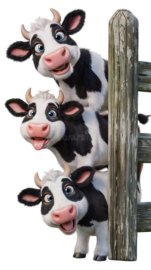 Three Cartoon Cows with Expressive Faces are Stacked Vertically Behind ...