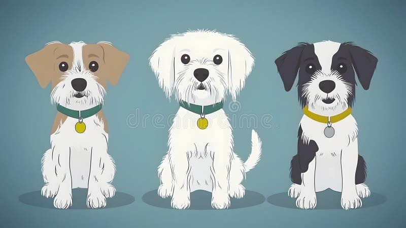 Three Cartoon Dogs Sitting Together in Cute Poses Stock Illustration ...