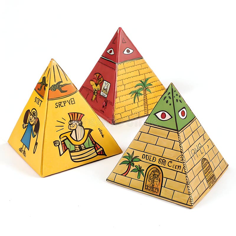 Three Cartoon Egyptian Pyramids Isolated on White Background Stock ...