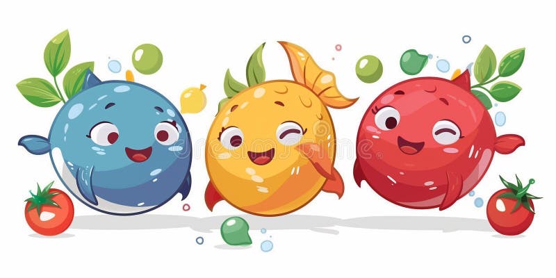Three Cartoon Food Characters Smile and Swim in Bubbles. Generative AI ...