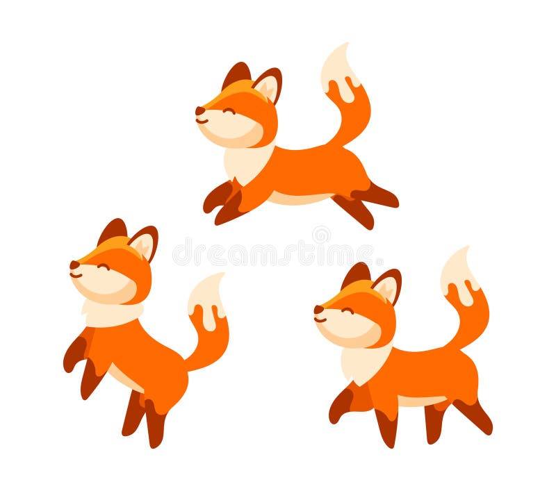 Three Cartoon Foxes are Running, Jumping and Having Fun Stock Vector ...