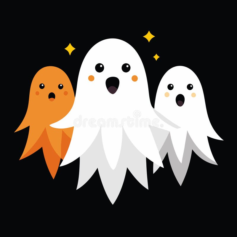 Three Cartoon Ghosts, One in Orange and Two in White Stock Illustration ...