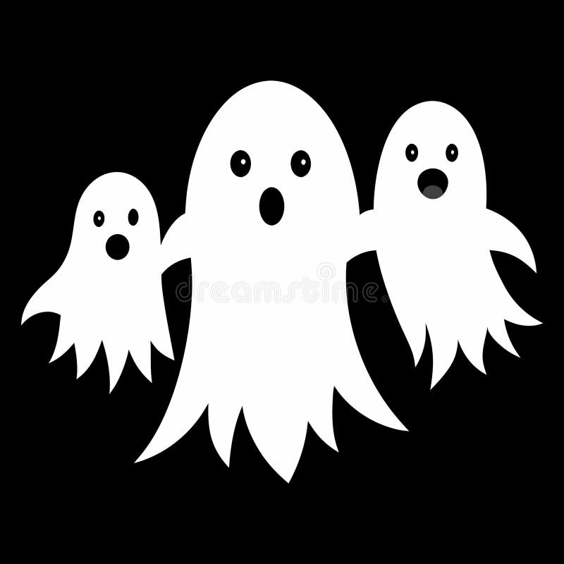 Three Cartoon Ghosts, One in Orange and Two in White Stock Image ...