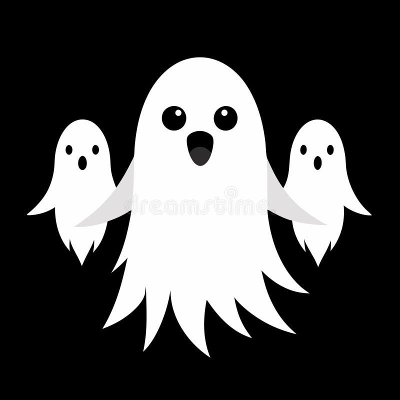 Three Cartoon Ghosts, One in Orange and Two in White Stock Image ...
