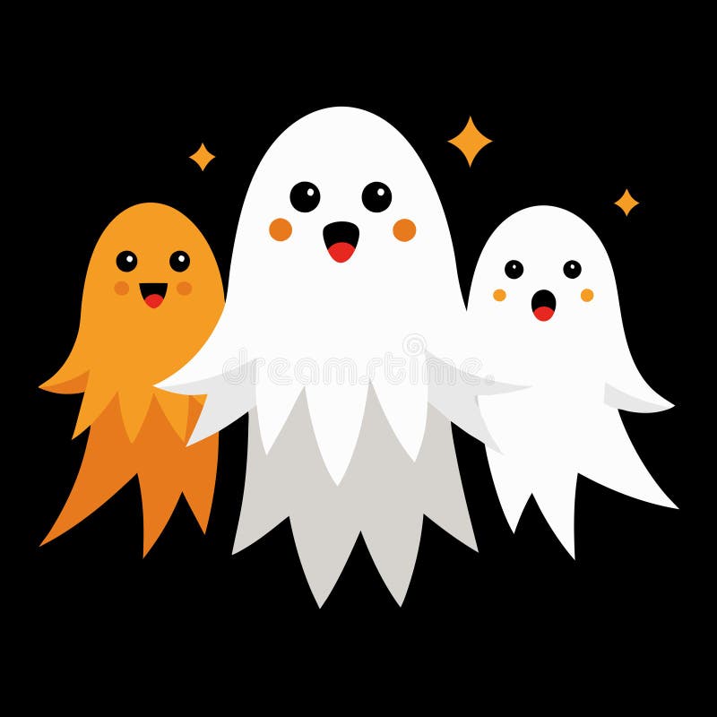 Three Cartoon Ghosts, One in Orange and Two in White Stock Image ...