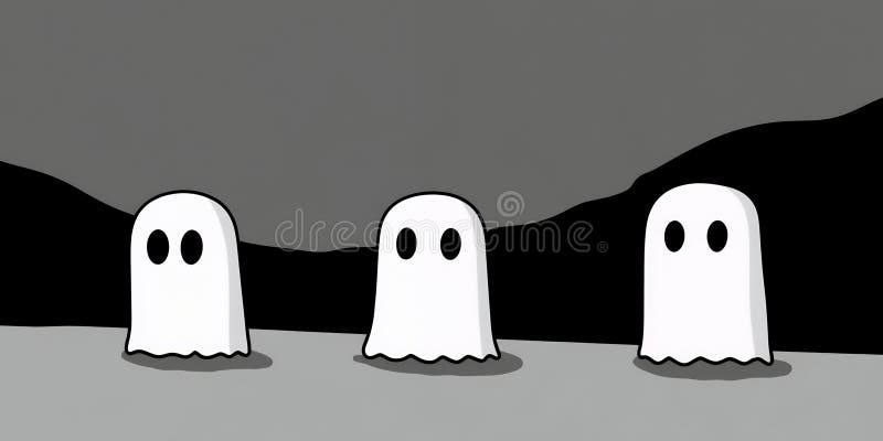 Three Cartoon Ghosts in a Spooky Landscape Stock Illustration ...