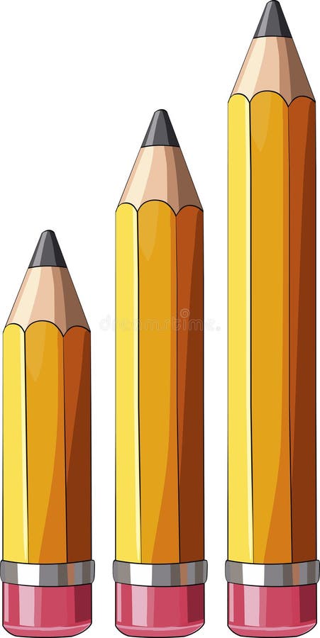 Three Cartoon Pencils with Erasers in Different Sizes Stock ...