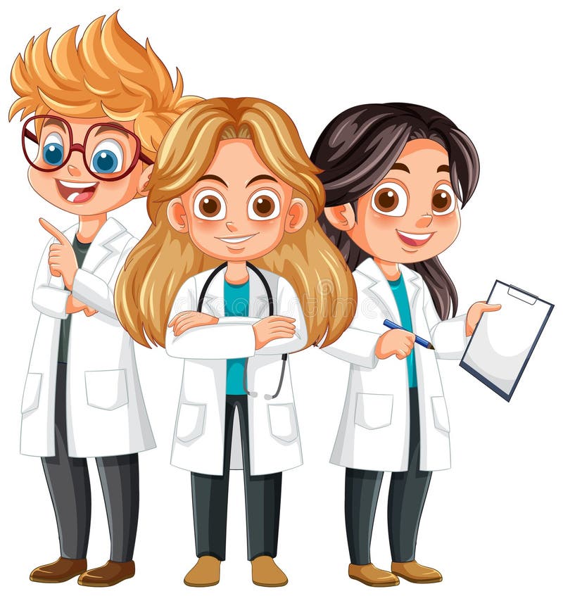 Three cartoon scientists stock illustration. Illustration of young ...