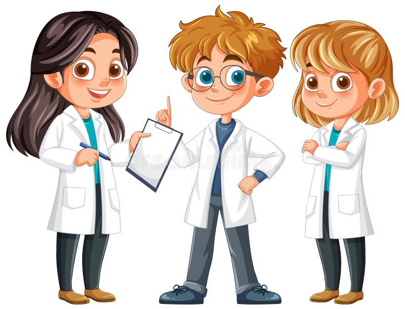 Three cartoon scientists stock vector. Illustration of cooperation ...