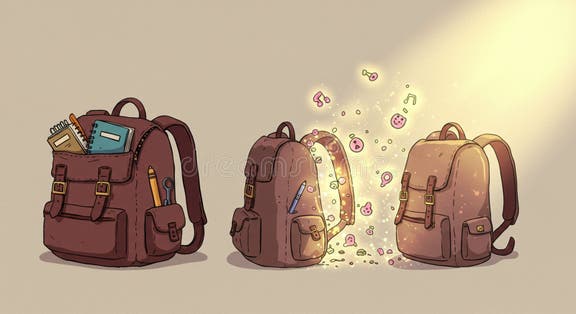 Three Cartoon-style Backpacks are Shown Evolving in Design. the Left ...