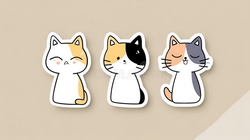 Three Cartoon-style Cat Illustrations with Distinct Color Patterns ...