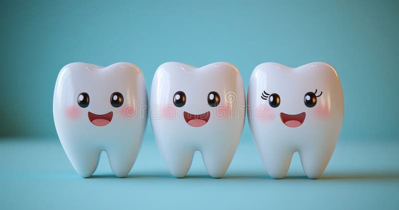 Three Cartoon Teeth are Smiling and Looking at the Camera Stock Image ...