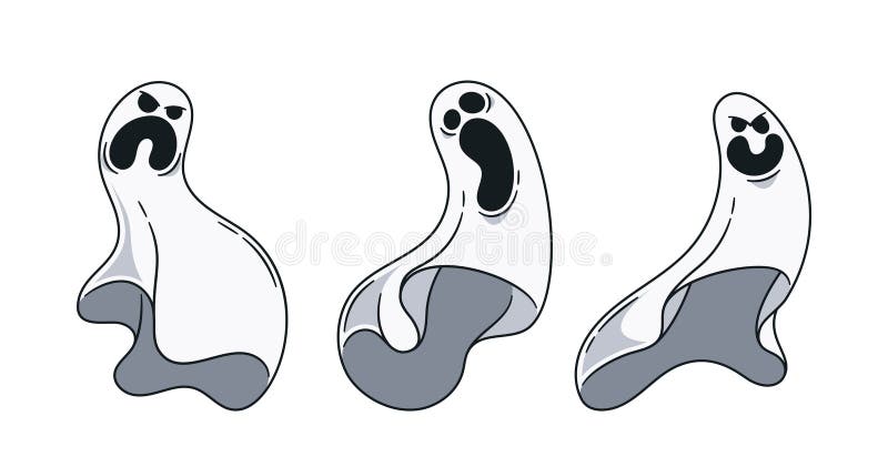 Three Cartoon Vector Ghosts with Different Expressions, Their Quirky ...