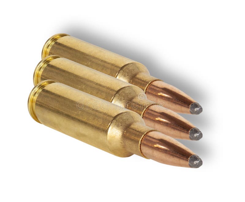 Three Rifle Cartridges on a White Background with Shadow Stock Photo ...