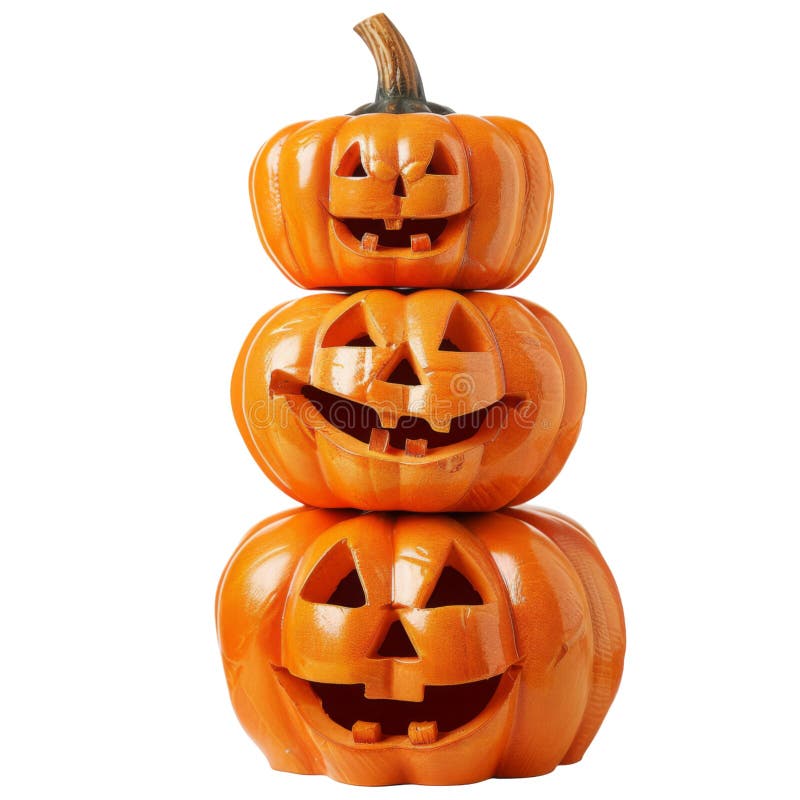 Three Carved Pumpkins Stacked in a Pyramid Stock Image - Illustration ...