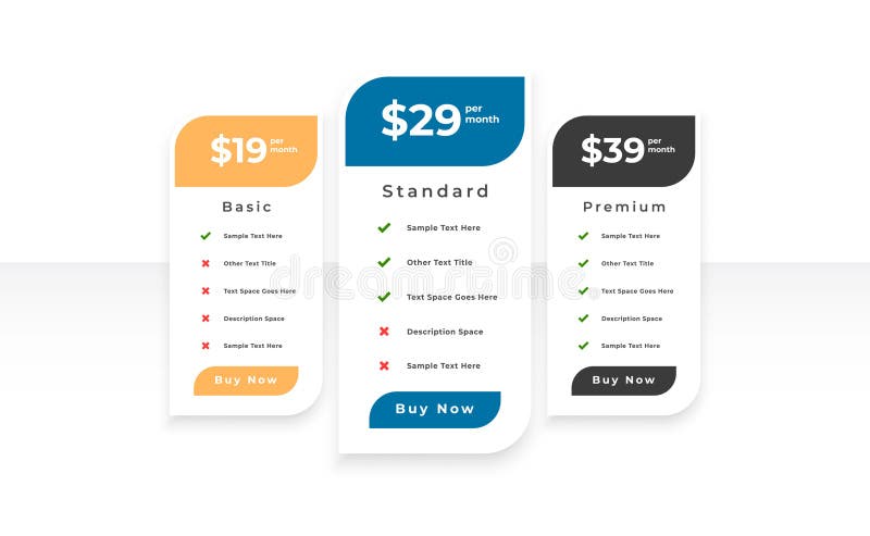Three Category Pricing Checklist Layout for Choose Best Plan Stock ...