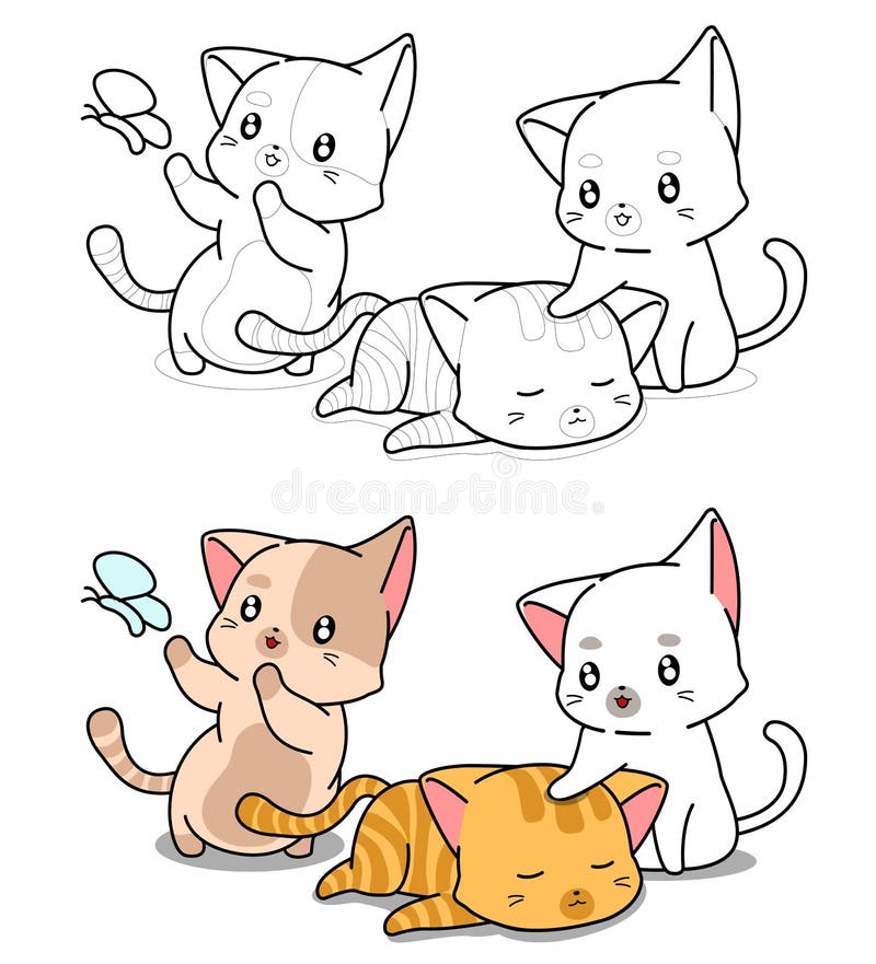 Three Cats Cartoon Coloring Page for Kids Stock Vector - Illustration ...