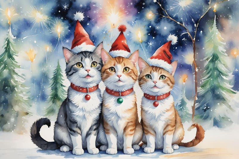 Three Cats in Festive Mood. Generative AI Stock Illustration ...