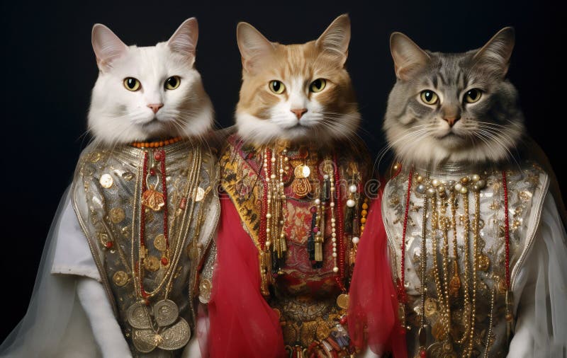 Three Cats in a Row Isolated on White Background Stock Illustration ...