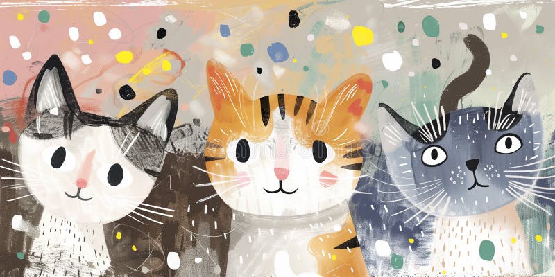 Three Cats Painted on a Colorful Card. Generative AI Stock Photo ...