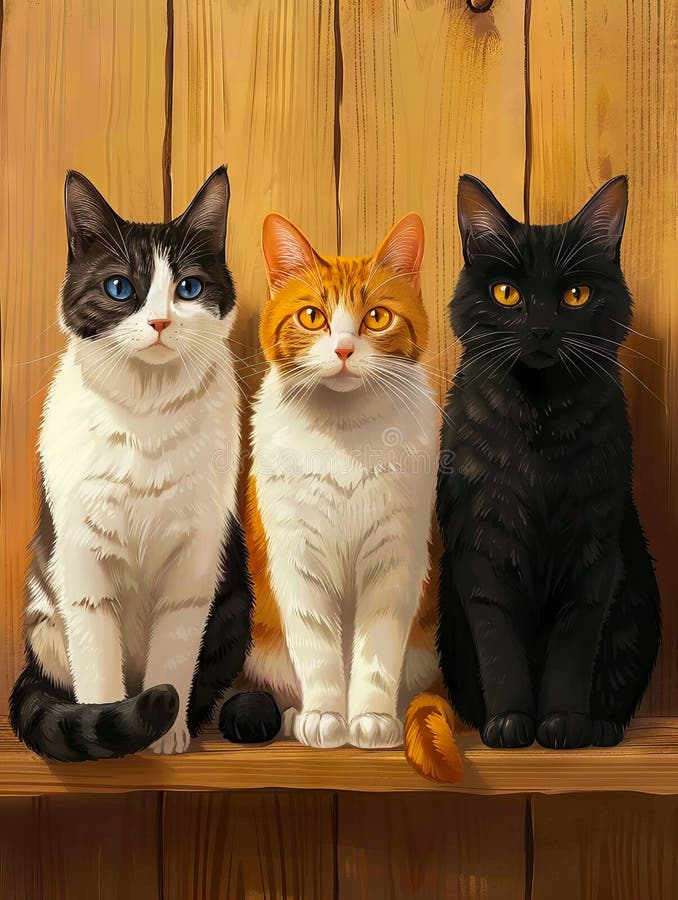 Three Cats Sitting on a Shelf Stock Image - Image of domestic, sitting ...